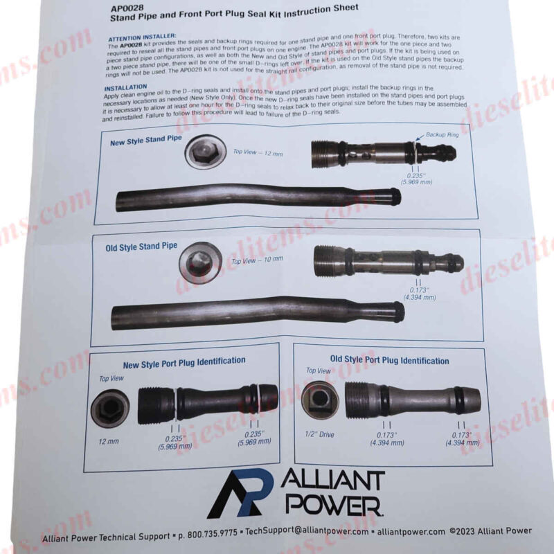 AP0028 Stand Pipe Front Port Plug Seal Kit Alliant Power for Ford 6.0L ...